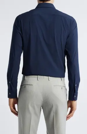 Zanella Piccadilly Solid Knit Nylon Blend Dress Shirt - Navy