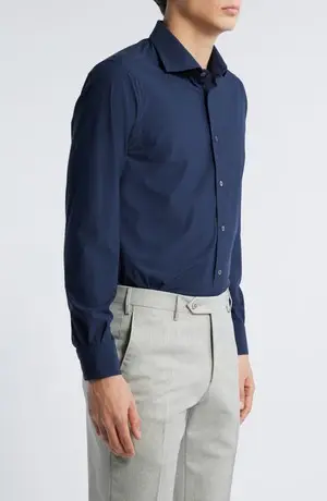 Zanella Piccadilly Solid Knit Nylon Blend Dress Shirt - Navy