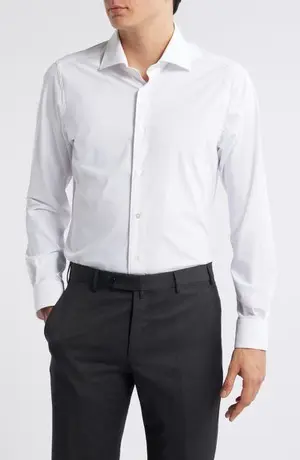 Zanella Piccadilly Solid Knit Nylon Blend Dress Shirt - White