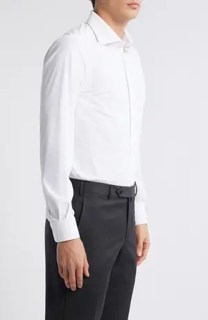Zanella Piccadilly Solid Knit Nylon Blend Dress Shirt - White