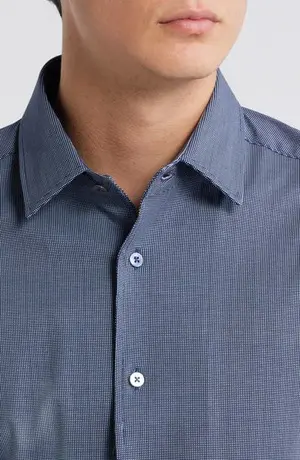 Zanella Bond Micropattern Knit Cotton Blend Dress Shirt - Navy