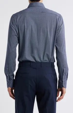 Zanella Bond Micropattern Knit Cotton Blend Dress Shirt - Navy