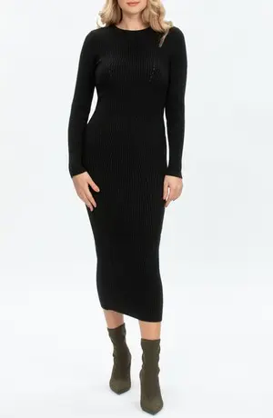 PIETRO BRUNELLI Long Sleeve Rib Midi Sweater Dress