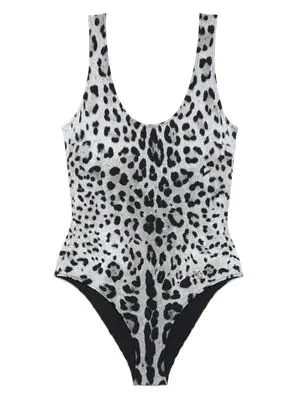 Dolce & Gabbana Leopard-print One-piece Swimsuit - Grey