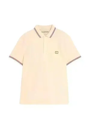 Valentino Garavani Cotton Piqué Polo Shirt With Vlogo Patch - Neutrals