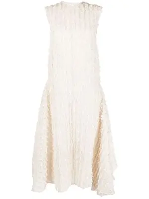 CALCATERRA Frayed-trim Midi Dress - Neutrals