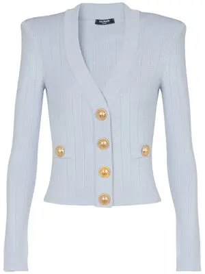 Balmain Engraved-button Cardigan - Blue