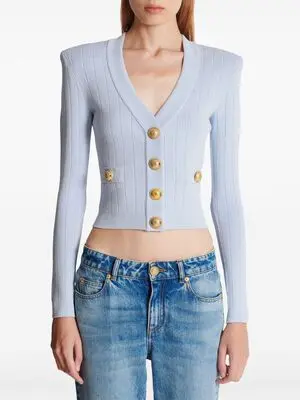 Balmain Engraved-button Cardigan - Blue