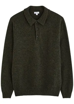 Sunspel Wool Polo Jumper - Dark Green