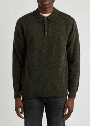 Sunspel Wool Polo Jumper - Dark Green