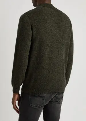 Sunspel Wool Polo Jumper - Dark Green