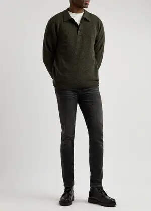 Sunspel Wool Polo Jumper - Dark Green