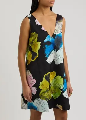 Stine Goya Floral-print Embroidered Satin Mini Dress - Multicoloured 1