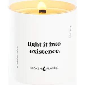 SPOKEN FLAMES Light It Into Existence Candle - White Container