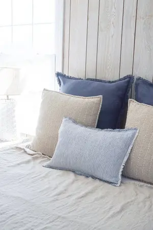 Anaya Soft Fringe Linen Pillow With Down Alternative Insert - Navy Blue