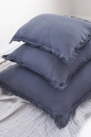 Anaya Soft Fringe Linen Pillow With Down Alternative Insert - Navy Blue