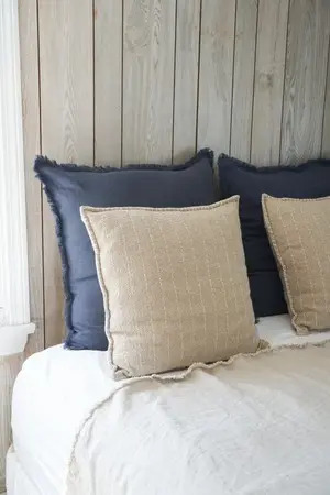 Anaya Soft Fringe Linen Pillow With Down Alternative Insert - Navy Blue