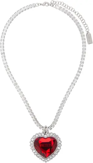 Vetements VETEMENTS Silver Crystal Heart Necklace - Red