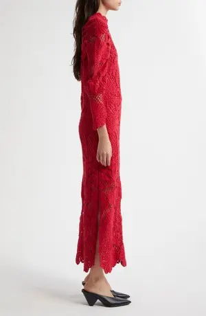 Farm Rio Long Sleeve Lace Knit Midi Dress