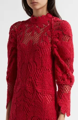 Farm Rio Long Sleeve Lace Knit Midi Dress