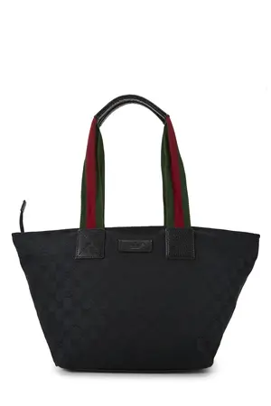 Gucci Gg Canvas Web Soft Zip Tote - Black