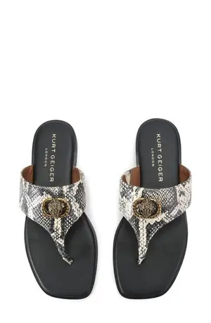 Kurt Geiger Snakeskin Embossed Leather T-strap Sandal