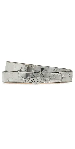 Tory Burch 1 Miller Floral Embossed Metallic Belt Pewter