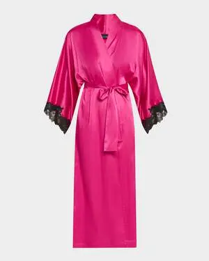 Natori Peony Glamour Lace-trim Robe Wild Fuchsia