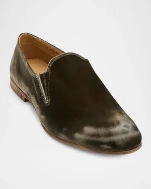John Varvatos Venice Distressed Velvet Loafers - Chocolate