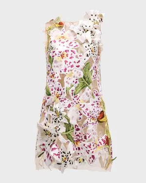 Oscar De La Renta Orchid Threadwork Mini Shift Dress In Multi - 60% Off |  Editorialist