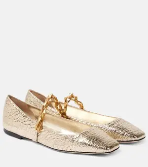 JIMMY CHOO Diamond Tilda Metallic Leather Flats - Gold