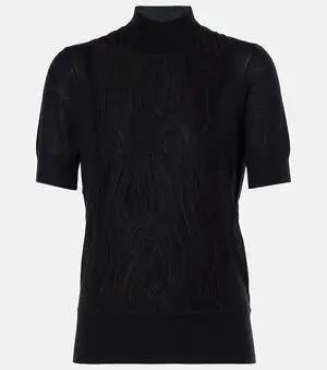 JOSEPH Knitted Wool And Silk Lace Top - Black