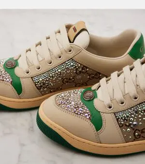 Gucci Screener Embellished Leather Sneakers - Multicoloured