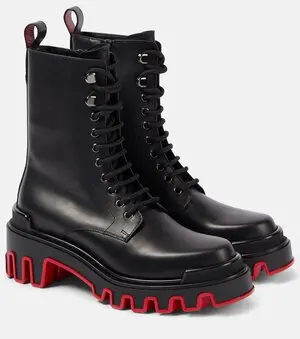 CHRISTIAN LOUBOUTIN Dune Trott Alta Leather Combat Boots - Black