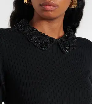 Carolina Herrera Embellished Ribbed-knit Top