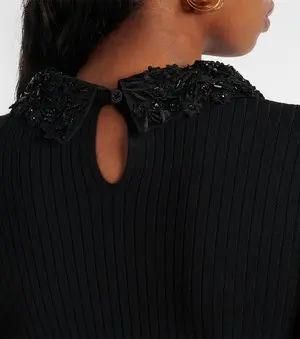 Carolina Herrera Embellished Ribbed-knit Top
