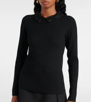Carolina Herrera Embellished Ribbed-knit Top