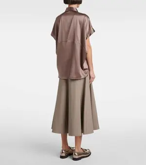 Brunello Cucinelli Silk-blend Button-down Shirt - Brown