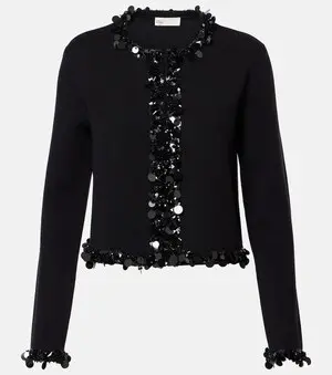 Tory Burch Kendra Sequined Wool & Cashmere Cardigan - Black