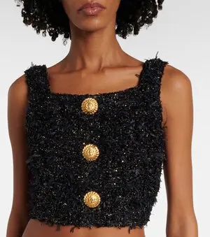 Balmain Lamé Tweed Crop Top