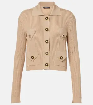 Balmain Balmain Ribbed-Knit Cardigan With Faux Pockets Beige