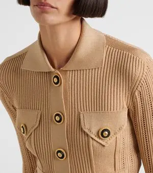 Balmain Ribbed-knit Cardigan With Faux Pockets - Beige