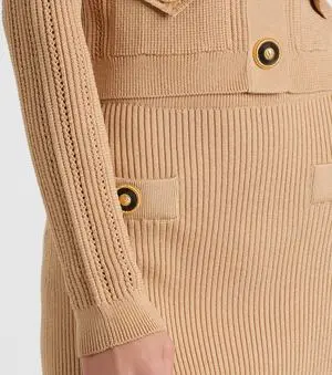 Balmain Ribbed-knit Cardigan With Faux Pockets - Beige