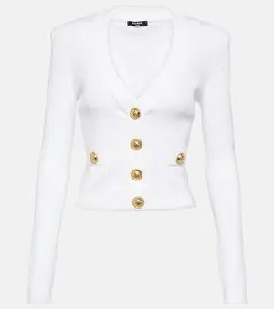 Balmain Ribbed-knit Cardigan - White