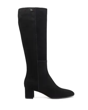 Santoni Filed Suede Mid-heel Boot - Black