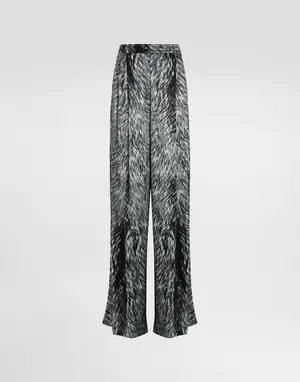 Dolce & Gabbana Silk Satin Pajama Pants With Fur Print - Grey