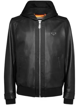 Philipp Plein Leather Hooded Bomber Jacket