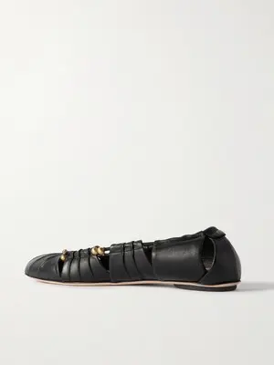 Chloé Luna Cut-out Embellished Gathered Leather Ballet Flats - Black