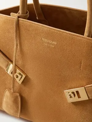 FERRAGAMO Hug Small Suede Tote - Brown