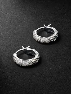 John Hardy Jh Essentials Sterling Diamond Hoop Earrings - Silver